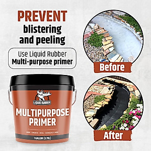Liquid Rubber Multi-Purpose Primer - Use on Concrete and Wood, Water-Based Non-Toxic and Fast Drying, Easy to Apply, 1 Gallon