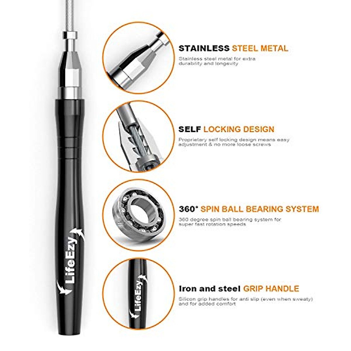 Jump Rope, High Speed Weighted Jump Rope - Premium Quality Tangle-Free - Self-Locking Screw-Free Design - Jump Ropes for Fitness - Skipping Rope for Workout Fitness, Crossfit & Home Exercises (Black)