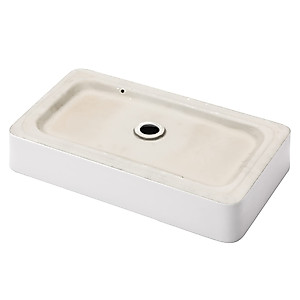 Vessel Sink Rectangular, Dcolora 24"x14" White Vessel Sink Ceramic Porcelain Rectangle Bathroom Vessel Sink Above Counter Vanity Sink Basin