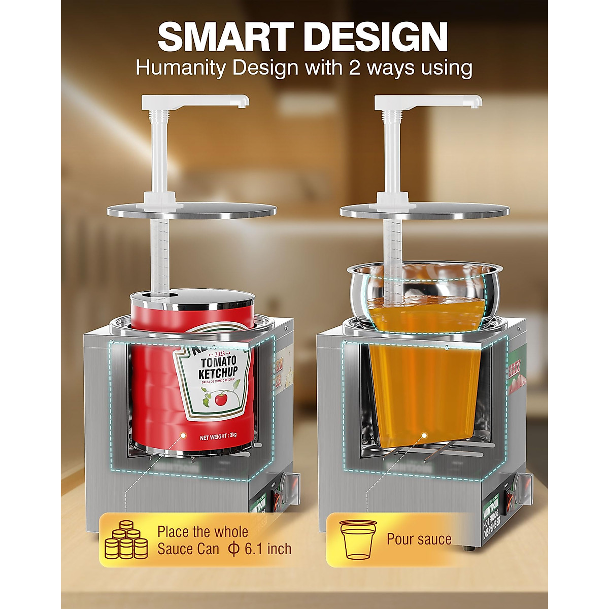 WantJoin Nacho Cheese Dispenser with Pump,4.6Qt Nacho Cheese Warmer,Stainless Steel Hot Fudge Warmer W/5-Level Temperature Adjustment,Hot Fudge Dispenser for Hot Fudge Cheese Caramel