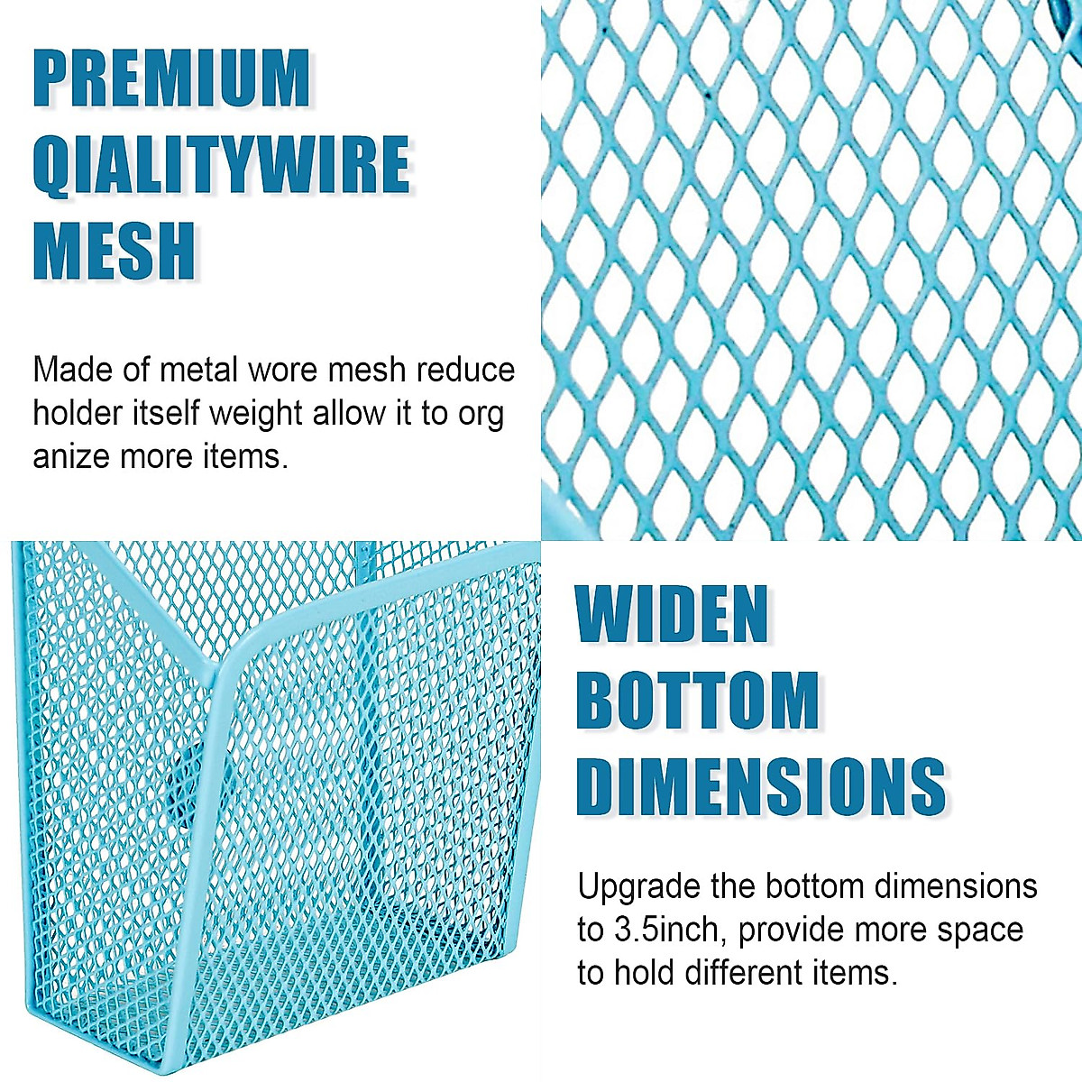 LUCYCAZ Magnetic Pen Holder - Single Magnetic Pencil Locker Holder Organizer, Blue Mesh Marker Holder Pen Basket for Whiteboard, Refrigerator and Locker