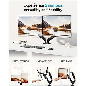 MOUNTUP Dual Monitor Mount for 17-32’’ Monitors, Double Monitor Arm Desk Mount Holds 4.4-17.6 lbs, Adjustable Computer Monitor Stand, 100x100/75x75mm VESA Mount, C Clamp/Grommet Base for 2 Screens