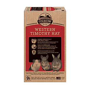 Oxbow Animal Health Western Timothy Hay - All Natural Hay for Rabbits, Guinea Pigs, Chinchillas, Hamsters & Gerbils-Veterinarian Recommended- Digestive & Dental Health- Grown in the USA- 9lb.