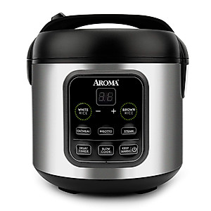 Aroma Housewares ARC-994SB Rice & Grain Cooker Slow Cook, Steam, Oatmeal, Risotto, 8-cup cooked/4-cup uncooked/2Qt, Stainless Steel & Aroma 6-cup 1.5 Qt. One Touch Rice Cooker, White, 1.5 Qt.