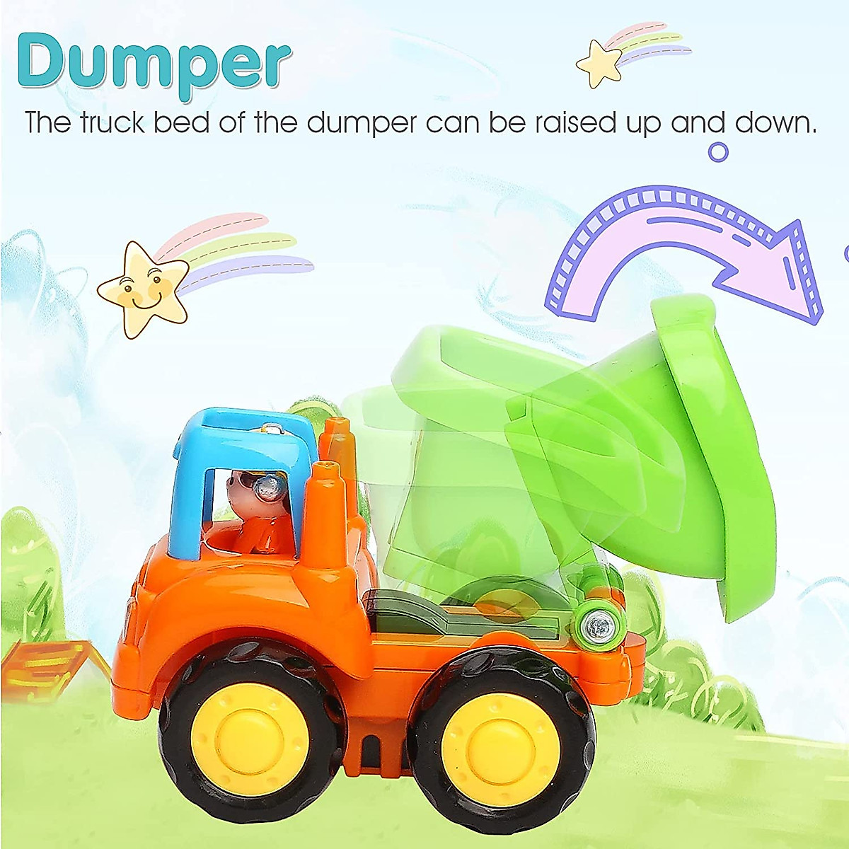 TINOTEEN Baby Toy Cars for 1 2 3 Year Old, 4 Pack Toddler Friction Powered Cars Push and Go Car Toys Baby Construction Vehicles