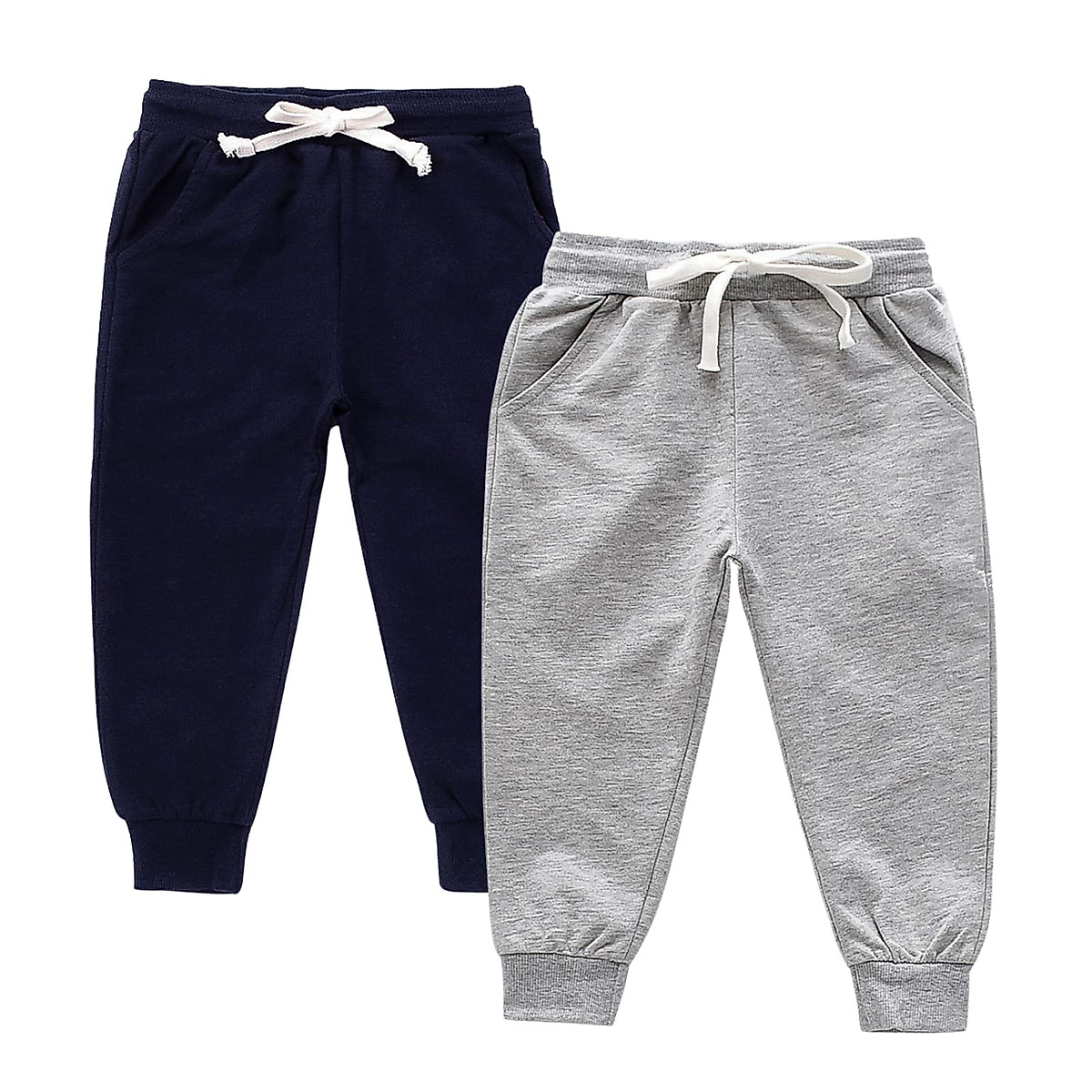 IjnUhb Baby Boys' 2-Pack Cotton Pants, Toddler Pull-on Jogger with Dinosaur Drawstring Elastic Waist