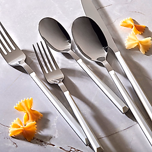 20 Piece White Plastic Handle Flatware Set For 4,Ornative Iris Silverware Include Knifes, Forks, Spoons, Stainless Steel Cutlery Silverware Set, Dishwasher Safe Utensil for Home Kitchen Restaurant