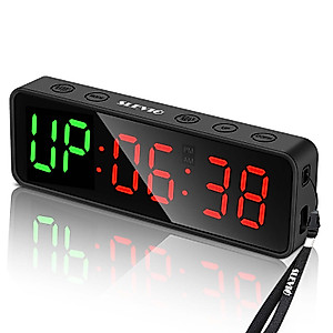 Portable Gym Workout Timer, Fitness Clock with The Rubber Case and Built-in Magnetic Spine, Large LED Digital Anti Vertigo Display, for Home Garage Schools (Black)