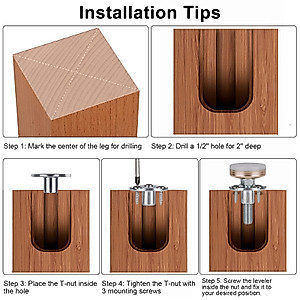 Heavy Duty Furniture Levelers 3/8''-16 Thread w/ T-Nut Kit Furniture Leveling Feet Adjustable Furniture Levelers for Tables,Cabinets,Chairs,Workbench,Sofa and More,Large Base Supports 1320LBs-Set of 4