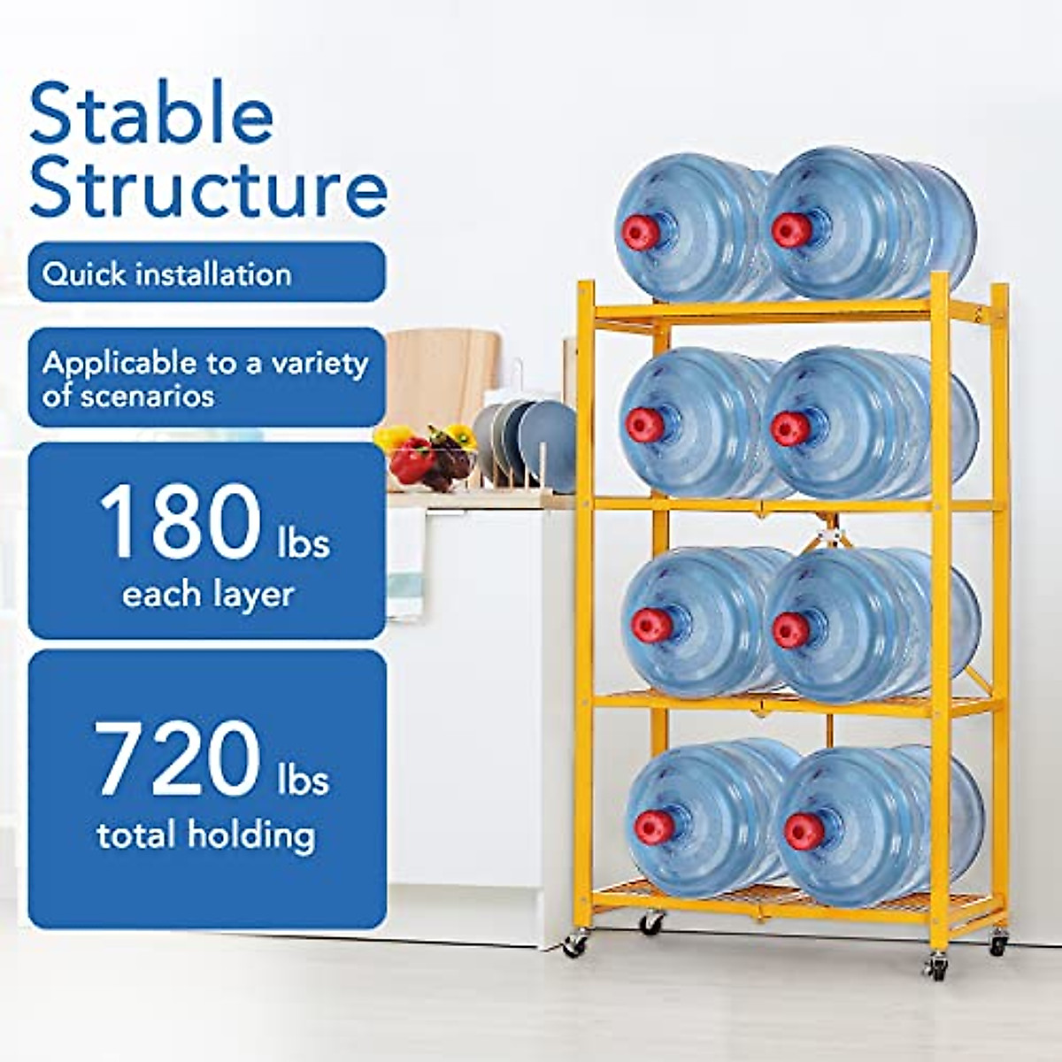 ShanSon Storage Shelves with Wheels 4 Tier Heavy Duty Foldable Metal Rack Storage Shelving Units for Garage Kitchen，Yellow