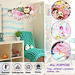 Stuffed Animal Hammock Macrame with Light and Storage Bag, Toy Hammock Corner Organizer Display Holder Net for Hanging Toy Storage and Home Cleaning（Beige）