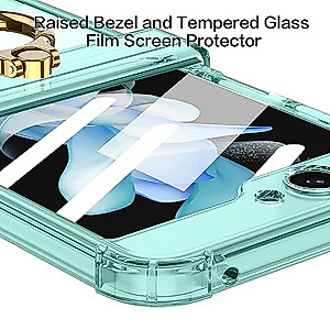 DALUZ Designed for Samsung Galaxy Z Flip 5 Case, Full-Body Bumper Case for Z Flip 5 with Built-in Tempered Glass Back Screen Protector, Slim Clear Galaxy Z Flip 5 Case with Ring Kickstand