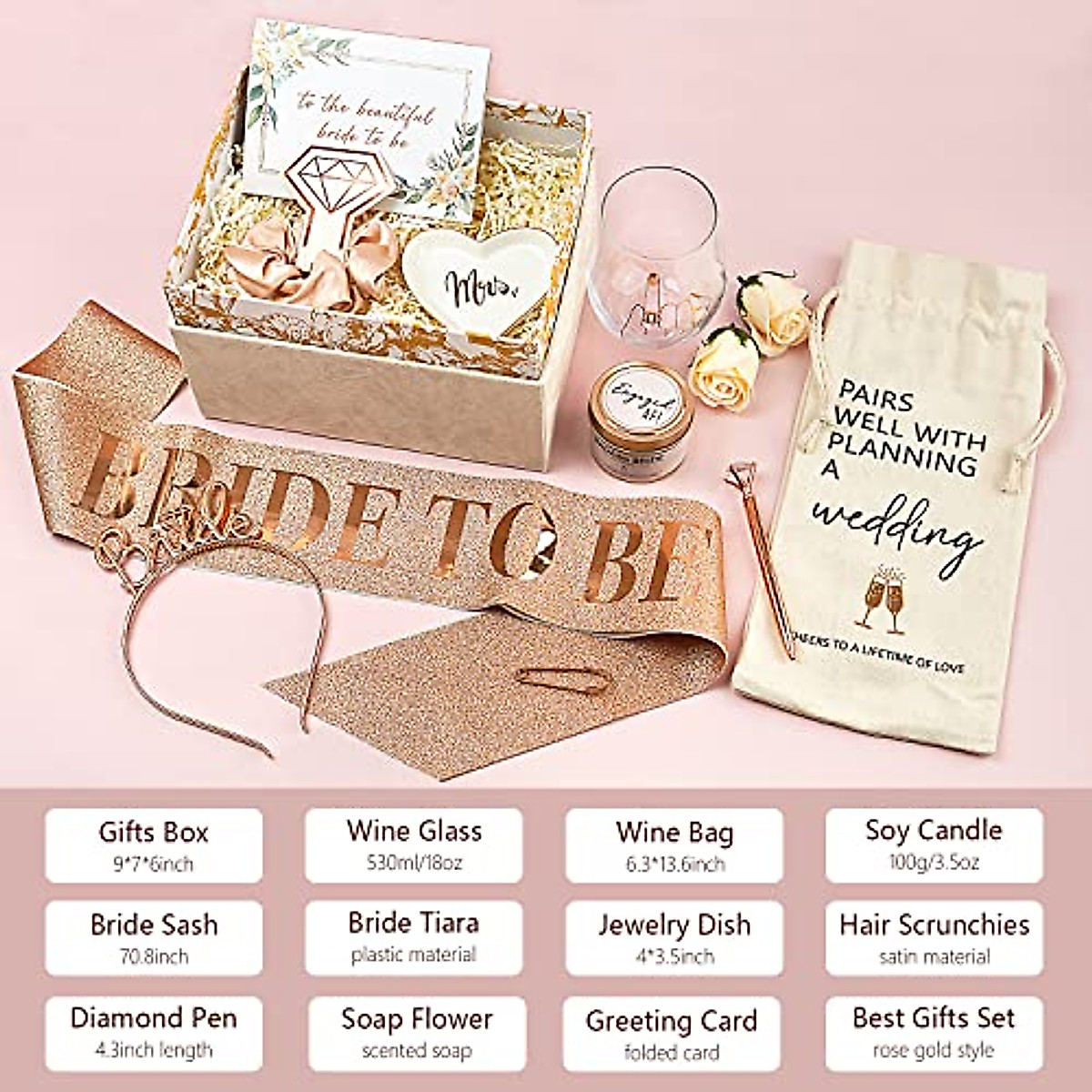 NOVITAR Engagement Gifts For Women- Bride To Be Newly Engaged Gifts For Her, Bridal Shower Gifts, Fiancée Future Mrs Box Set, Wedding Gifts Basket, Engaged Party Gifts Idea