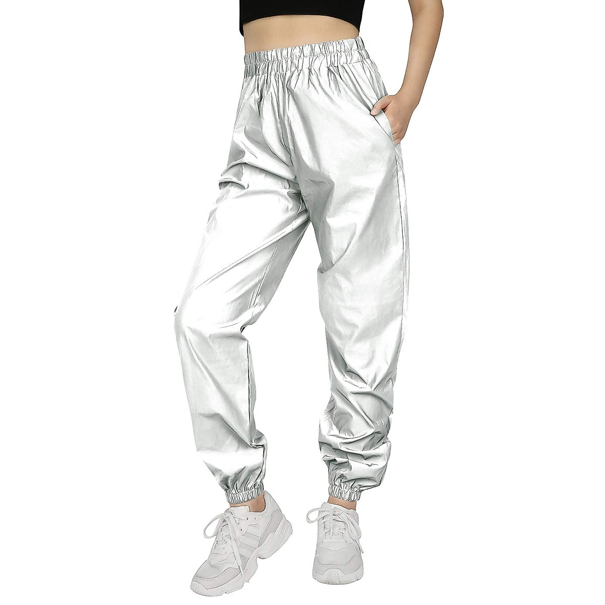 HDE Reflective Joggers Pants for Women High Visibility Jogger Windbreaker Pant Gray - S