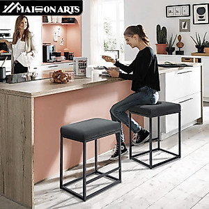 MAISON ARTS Black Counter Height 24" Bar Stool for Kitchen Counter Backless Modern Square Barstool Upholstered Faux Leather Stool Farmhouse Island Chair, Support 330 LBS,(24 Inch,Black), 1pc