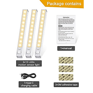 LOFTER-pro Under Cabinet Lights, LED Motion Sensor Light, USB-C Rechargeable 10 LED Closet Lights Wireless Magnetic Stick-Anywhere Night Light for Kitchen, Wardrobe, Closets, Cupboard, Stairs