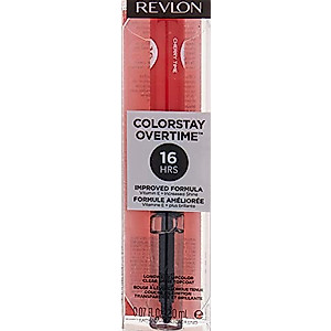 Revlon Liquid Lipstick with Clear Lip Gloss, ColorStay Face Makeup, Overtime Lipcolor, Dual Ended with Vitamin E in Red/ Coral, Cherry Time (580), 0.07 Oz