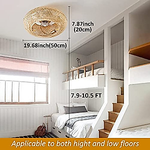 hummingbird Boho Ceiling Fan with Lights Flush Mount, 20 Inch Rattan Caged Ceiling Fans with Light and Remote Control, Bamboo Enclosed 6 Speeds for Bedroom, Living Room