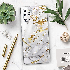 DesignSkinz Marble & Digital Gold Foil V5 Protective Vinyl Decal Wrap Skin Cover Compatible with The Samsung Galaxy S20 (Screen Trim & Back Glass Skin)