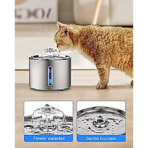 DiroPet Cat Water Fountain Stainless Steel, 84Oz/2.5L Automatic Pet Water Fountain for Cats Inside, Blue Red Water Level Window Cat Fountain,Fountain FilterX2, Pump FilterX2,PlugX1
