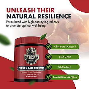 Turkey Tail for Dogs and Cats by Daybreak Nutrition | Premium Blend of Turkey Tail, Shiitake, & Reishi Mushrooms | Immunity Supplement for Pets | Provide an Immunity Boost for Dogs and Cats | 2.1 oz