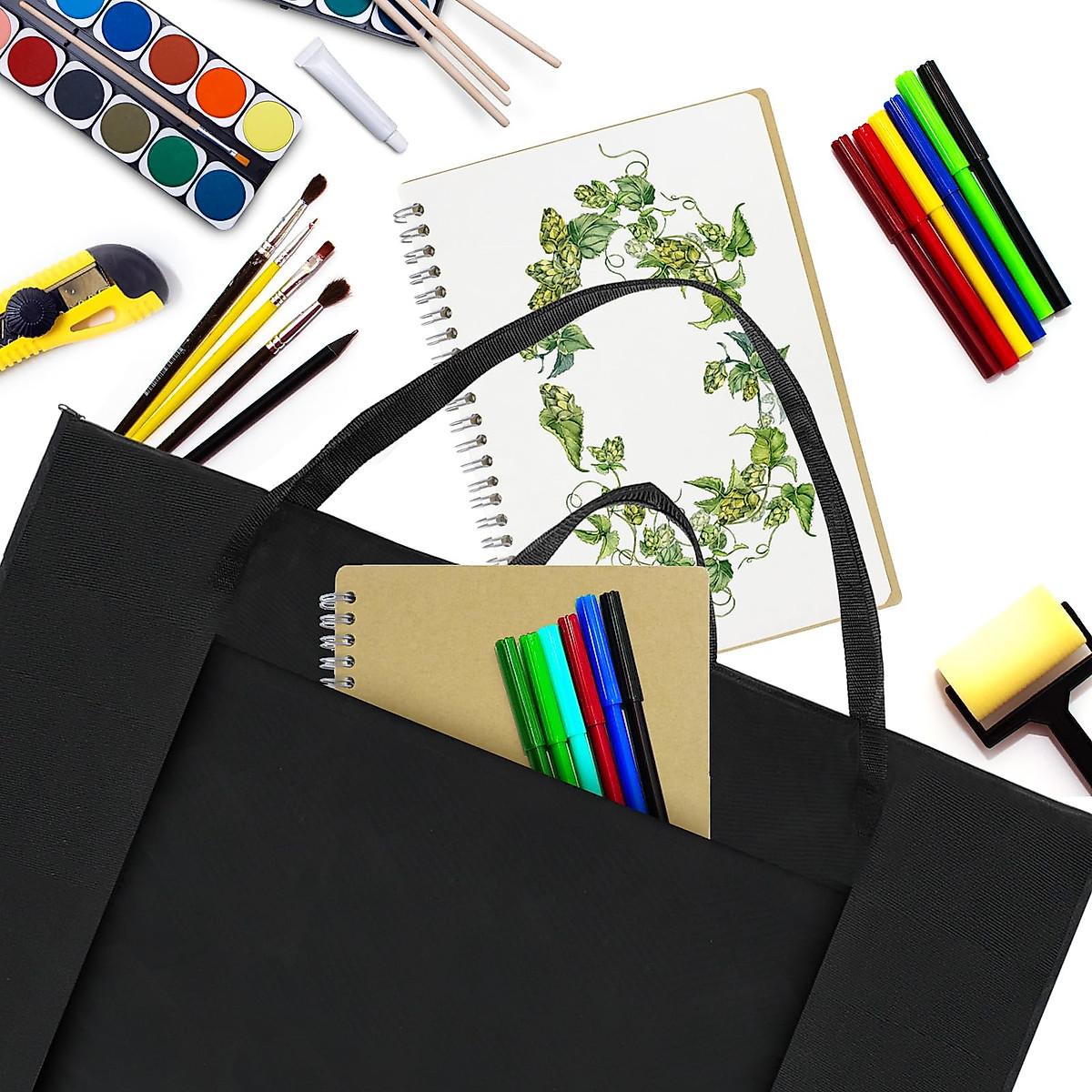 BUSOHA Large Clear Mesh Vinyl Bag with Handle and Zipper/Waterproof Art Storage Bag for Artworks, Charts and Teaching Material Multipurpose -19 x 25 Inch