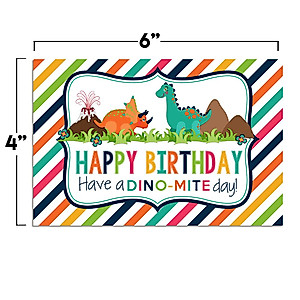 Have a DINO-MITE Day Dinosaur Themed Birthday Pun Themed Single (1) All Occasion Blank Birthday Card To Send To Friends & Family, 4"x 6" (when folded) Fill In Greeting Note Card by AmandaCreation