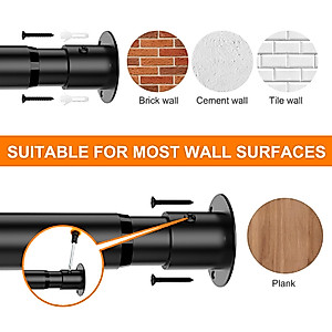 Closet Rod, 63-70 Inch Adjustable Closet Rods for Hanging Clothes, 100lb Load Bearing Heavy Duty Closet Poles, Black Metal Closet Bar for Wardrobes, Windows Space Saving