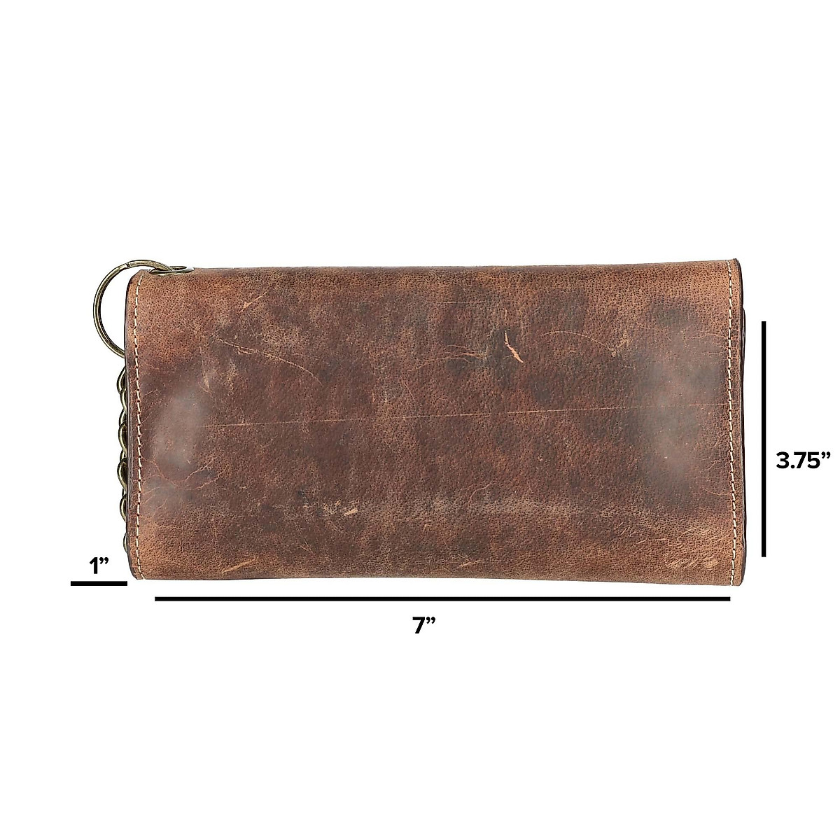 CTM® Men's Crazy Horse Leather RFID Long Trifold Chain Wallet, Brown