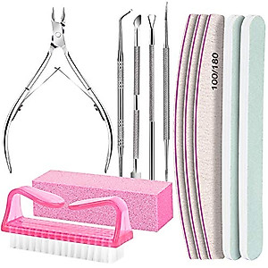 FANDAMEI Nail Care Tool Kit, Nail Files 100/180, Nail Buffer Block, Cuticle Nippers, Cuticle Trimmer, Cuticle Pusher, Nail Lifter for Ingrown Toenails, Nail Tools, Nail Kit, Pedicure & Manicure Tools