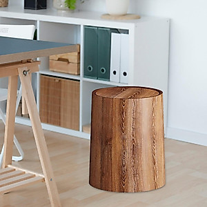 Yajuyi Bathroom Trash Can Household Trash Bin Waste Bin with Swing Lid Garbage Container Wood Grain Trash Can for Office Bedroom, M