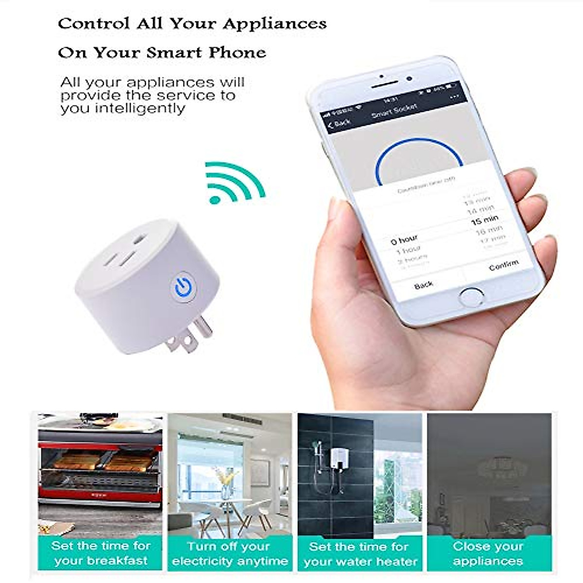 smart socket with app control Smart plug, Mini Wifi Outlet Compatible with Alexa, Google Home & IFTTT, No Hub Required, Remote Control your home appliances from Anywhere, ETL Certified (one Piece)