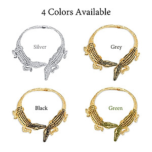 Tiberu Women’s Statement Crocodile Choker Necklaces Punk Alligator Gator Bib Collar Necklace Party Costume Jewelry (Brown)