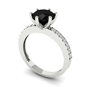 2.06 Brilliant Round Cut Solitaire Natural Black Onyx Accent Bridal Wedding Statement ring Solid 18K White Gold Size 7