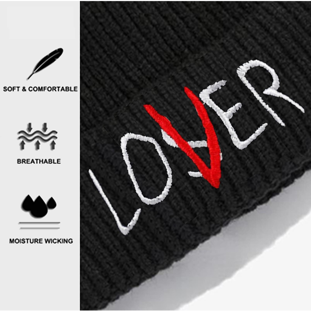 jiaozhen Cuffed Beanie Hats for Women, Knitted beanieie - Unisex Embroidery Skull Cap, Warm Hats,Lightweight Beanies Black