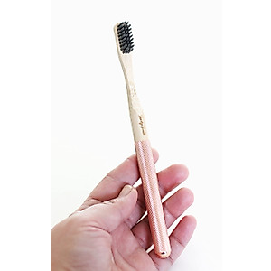 Replaceable Bamboo Toothbrush Aluminum Handle - BPA Free, Soft Bristles | Eco-Friendly, Biodegradable, Compostable, Vegan & Zero Waste | 3 Heads Total | 9-12 Months supply. (COPPER CHARCOAL BRISTLES)