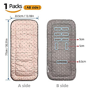 Baby Carriage Cushion, Universal Breathable Stroller Mat, Stroller Cushion for Strollers 100% Cotton, 34x78cm,1 Pack (Pink+Grey Cross)