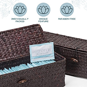 Freshends Powder Room Basket with Lid plus 80 Personal Wipes — Storage for Wipes and Household Items, Bathroom Counter Organizer, Wicker Baskets for Organizing - (Mahogany, Gray)