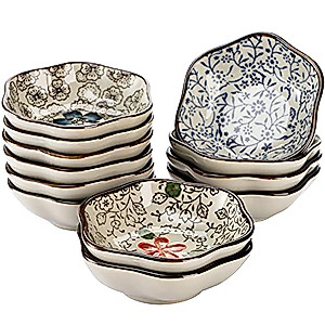 ZEAYEA Set of 12 Pinch Bowls, Ceramic Dipping Mini Bowls, 3 oz Soy Sauce Dishes, Japanese Appetizer Condiments Serving Dishes for Sushi, Ketchup, Dessert, Snack, BBQ, Party, Dinner