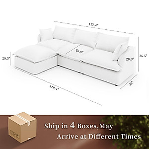 Intuition Decor Modular Convertible Cloud Sectional Sofa,110.4" Large Sofa Set for Living Room,4 Seat L-Shaped Modern Down Fill Sectional Sofa Fabric Modular Couch with Chaise,Cream White