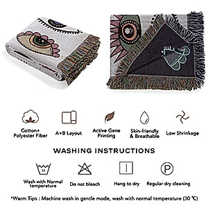 tiowik 32 Eyes Throw Woven Blanket with Tassel for Home Decoration Chair Couch Sofa Bed Beach Travel Picnic Cloth Tapestry Shawl Cozy Cotton (White 63×51 Inches)