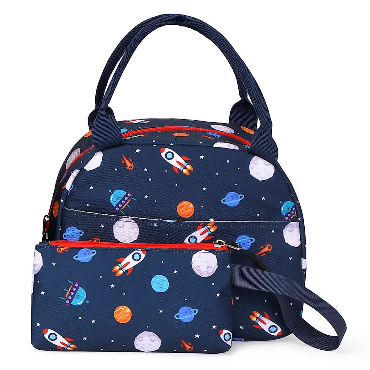 Dorlubel Lightweight Backpack for Boys School Backpack with Insulated Lunch Tote & Pencil Case Preschool Kindergarten Elementary Book Bag Set(Navy Blue Space)