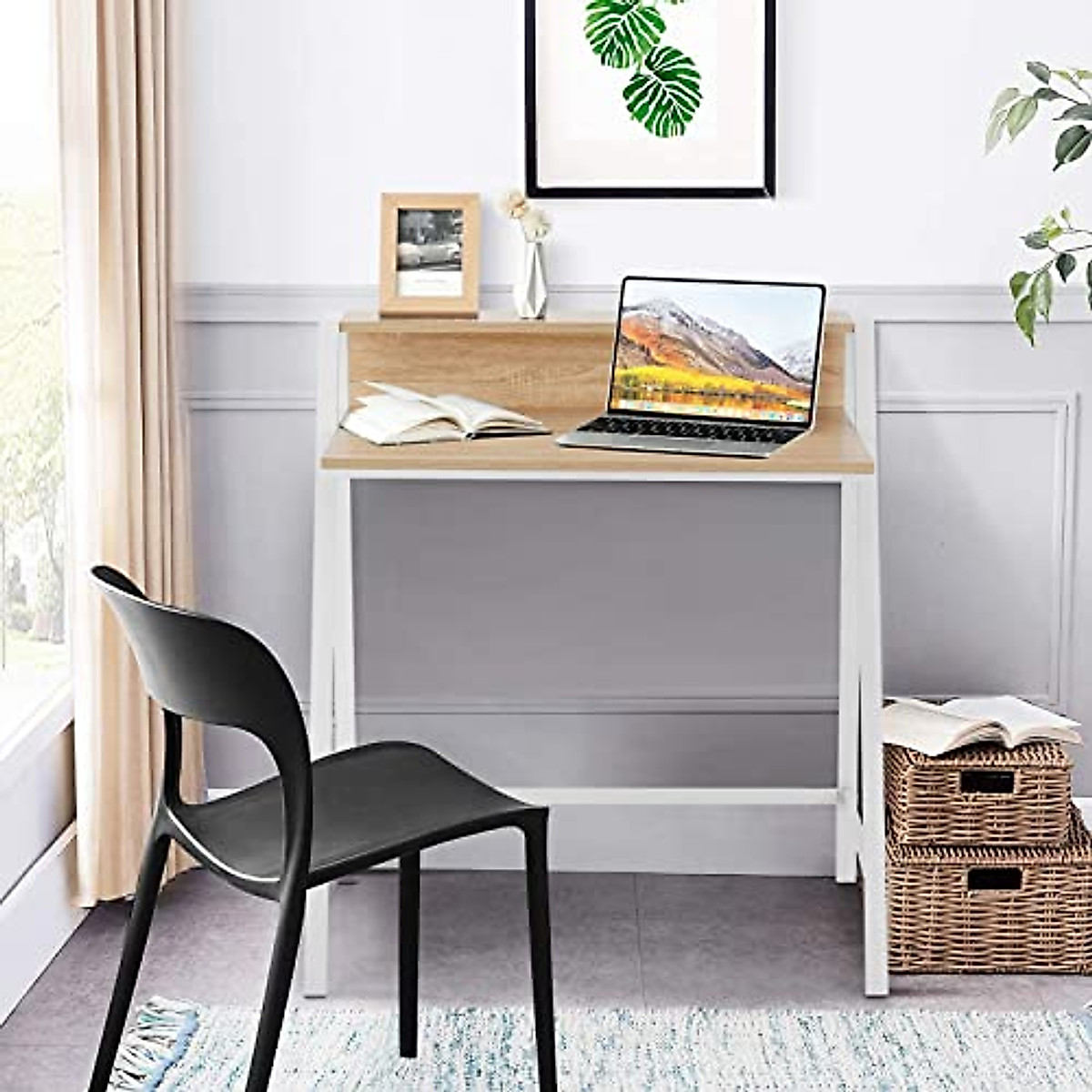 Tangkula Small Computer Desk, Compact Home Office Desk with Sturdy Frame, 2 Tier Study Writing Table for Small Place Apartment Office, Desk for Bedroom, Kid’s Desk