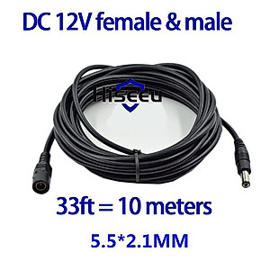Hiseeu 30ft (10m) DC Power Extension Cable, 5.5mm x 2.1mm, 12V Extension Cord for Security Cameras, IP Camera, Standalone DVR, LED Display, Router, Invoice Printer