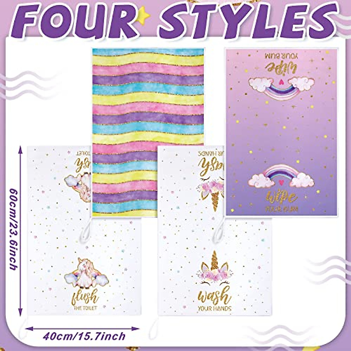 Bencailor 4 Pcs Unicorn Hand Towels Kitchen Towels Tea Towels Set 16 x 24 Inch Absorbent Drying Dish Cloths Hand Towel Housewarming Gifts Decorations for Home Bathroom Drying Dishes