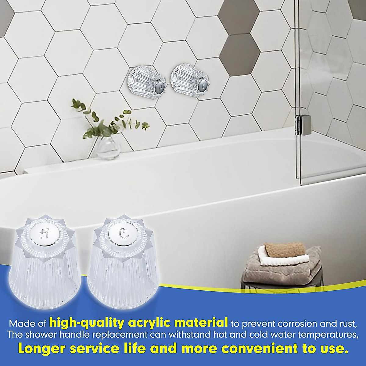 PuritySage Premium Shower Faucet Knob Replacement,Compatible with 88262 Price Pfister Contessa, Universal Clear Acrylic Plastic Hot/Cold Shower Faucet Handle,Easy Installation