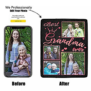 DIYKST Custom Photo Throw Blanket Gife for Grandma from Granddaughter Personalized Blanket with Photos for Grandma Mother Mom in Low Personalized Soft Fleece Blanket Best Grandma Ever-(30 X 40 inches)