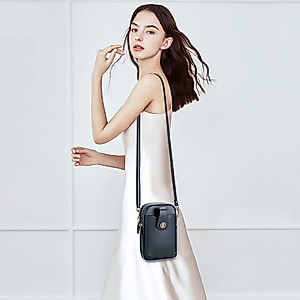 Peacocktion Crossbody Cell Phone Bag for Women, Small Leather Shoulder Handbag Purse with Credit Card Slots, Dark Grey