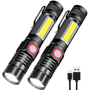 Rechargeable LED Flashlights, Magnetic Flashlight Super Bright Tactical Flashlight with SideLight,USB Rechargeable,Zoomable,Waterproof Best Small Flashlight for Camping, Emergency