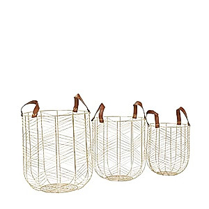 CosmoLiving by Cosmopolitan Glam Metal Round Storage Basket, Set of 3 16", 14", 12"H, Gold